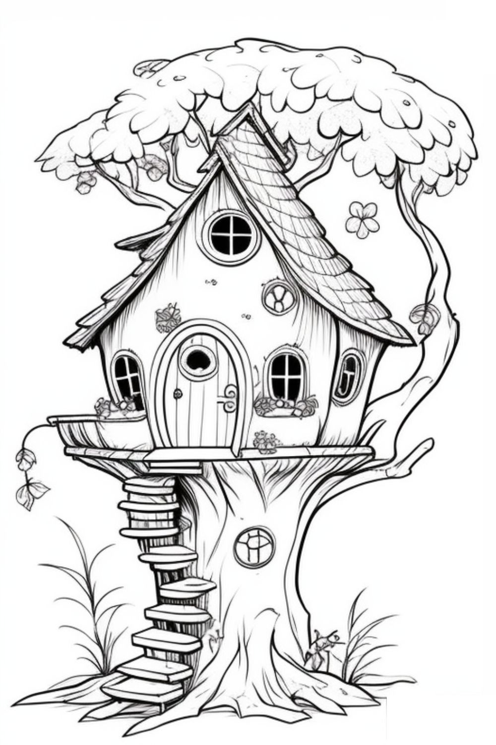 Fairy Tree House Coloring Pages - creativitycolor.com