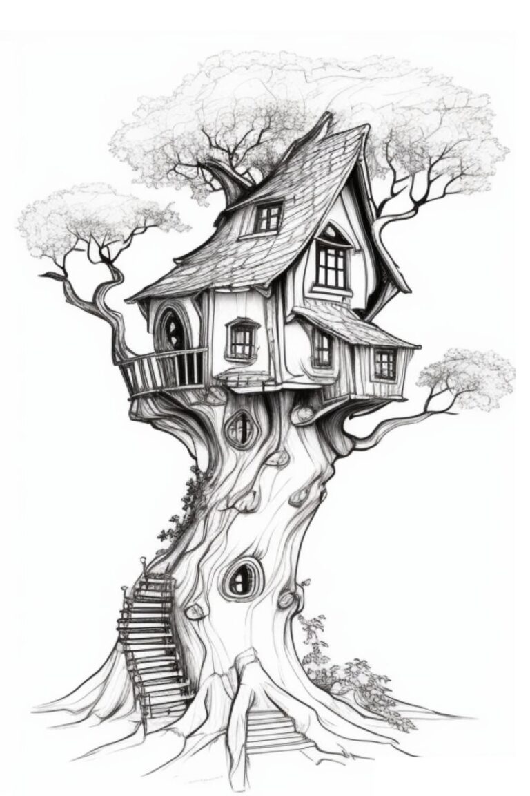 Fairy Tree House Coloring Pages - creativitycolor.com