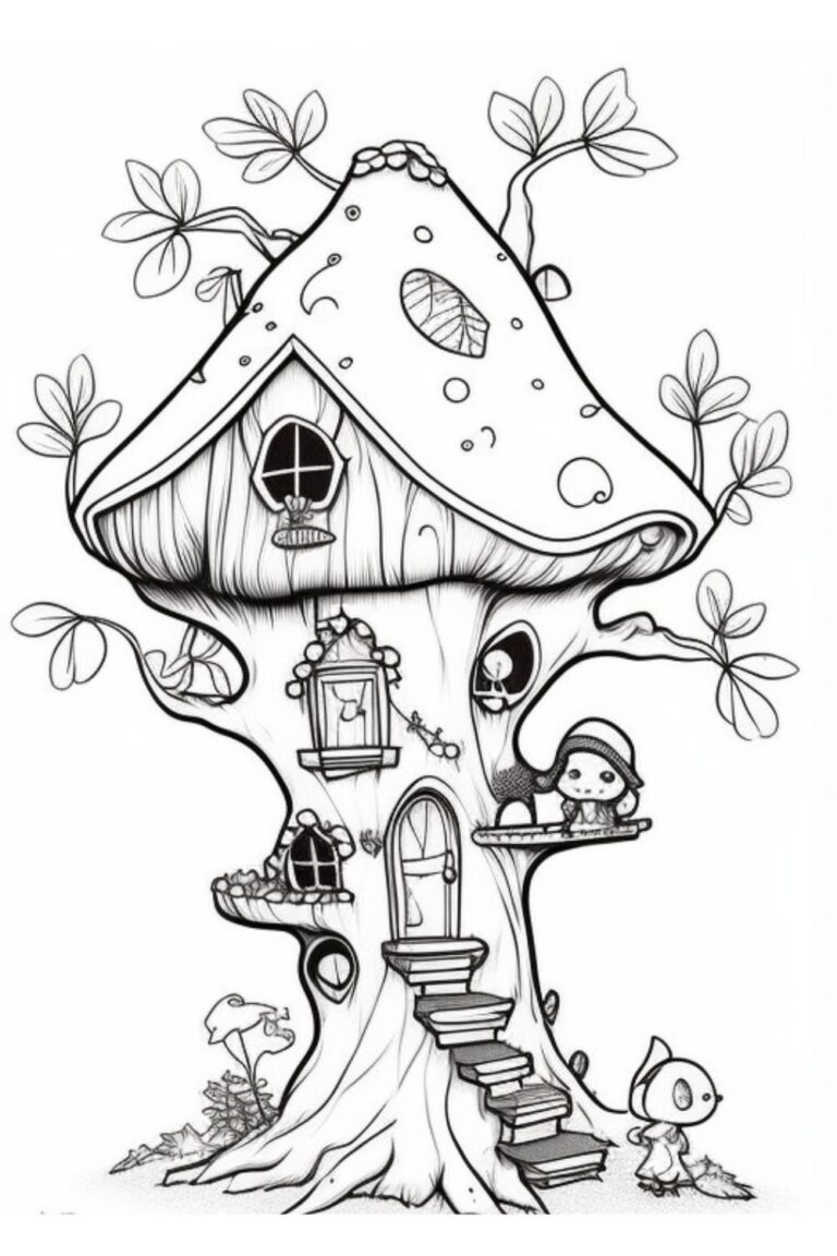 Fairy Tree House Coloring Pages - creativitycolor.com