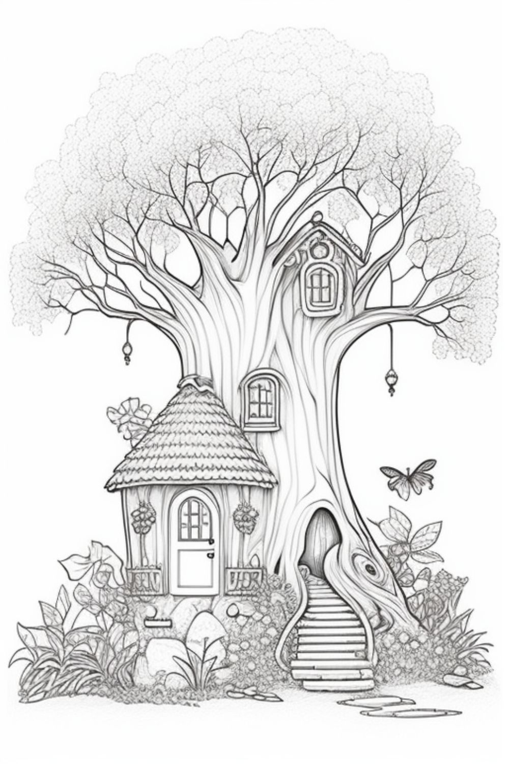 Fairy Tree House Coloring Pages - creativitycolor.com